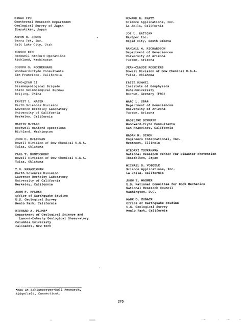 Appendix Participants In The Workshop Hydraulic Fracturing Stress Measurements The National
