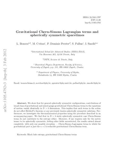 Pdf Gravitational Chernsimons Lagrangian Terms And Spherically Symmetric Spacetimes