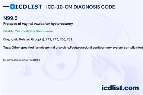 Icd 10 Cm Diagnosis Code N99 3 Prolapse Of Vaginal Vault After Hysterectomy