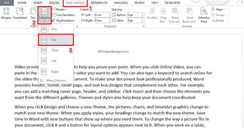 how to divide a page into multiple columns in ms word