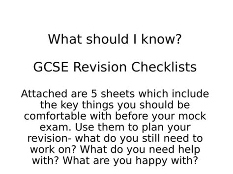 Revision Checklist Edexcel Gcse Teaching Resources