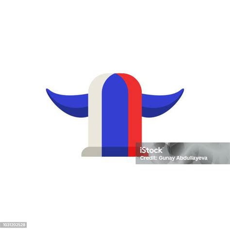 바이킹 모자 그림 팬입니다 모바일 개념 및 웹 응용 프로그램에 대 한 팬 들 액세서리의 요소입니다 웹에 대 한 사용 및 모바일 수 평면에 러시아 국기 팬 바이킹 모자 색