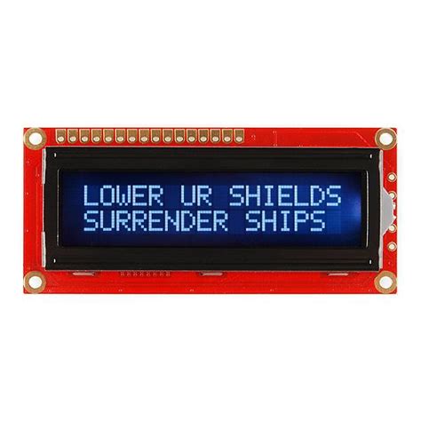 sparkfun basic 16x2 merkkinen lcd valkoinen mustalla 5v otsikoilla