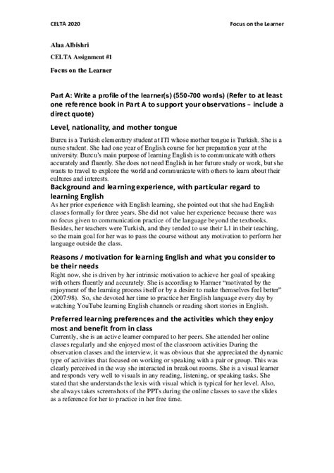 Pdf Celta Assignment 1 Focus On The Learner