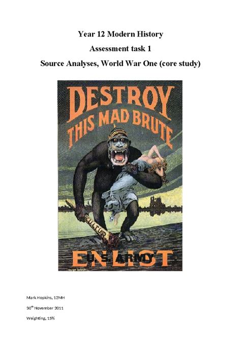 Modern History Resources Assessment Task Source Analyses World War