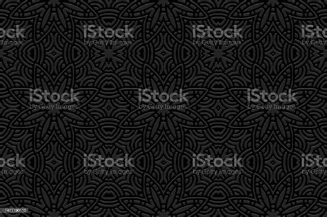 양각 검은 배경 표지 디자인 기하학적 창조적 인 3d 패턴 프레스 용지 가죽 민족 Boho 사람들의 수제 스타일의 뜨거운 주제