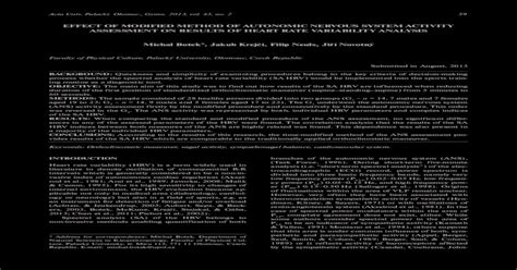Pdf Effect Of Modified Method Of Autonomic Nervous System · Underwent The Autonomic