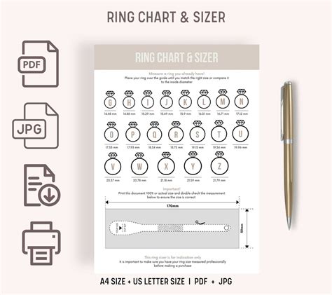 Printable Ring Chart Measure Ring Size Tool Accurate Ring Size Finder Measure Finger Digital
