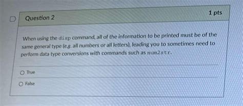 Solved Question 2when Using The Disp Command All Of The