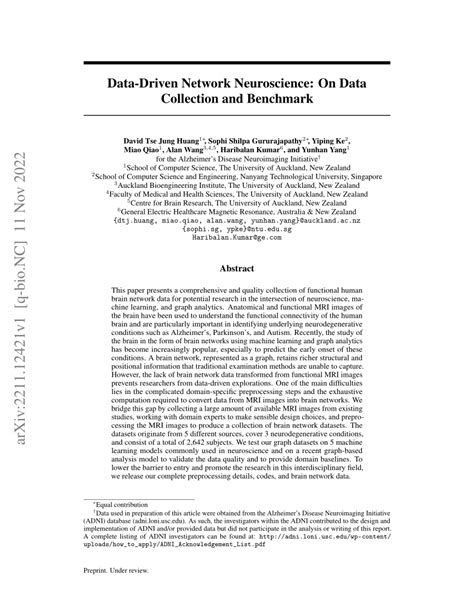 Pdf Data Driven Network Neuroscience On Data Collection And Benchmark
