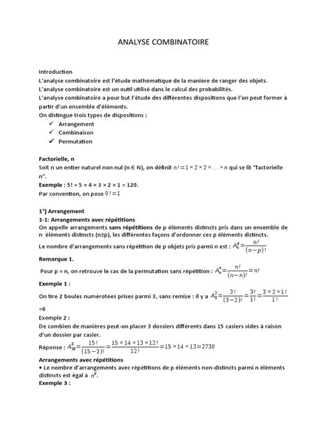 Analyse Combinatoire Pdf Combinatoire Espérance Mathématique