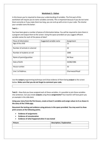 Ocr Python L2 Introducing Variables Teaching Resources