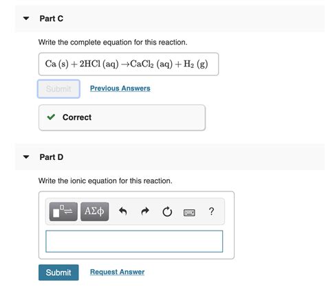 Solved Part C Write The Complete Equation For This Reaction