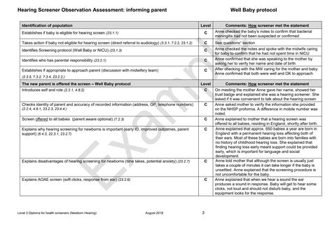 Nhsp Health Screener Diploma Observation Checklists Worked Example Pdf