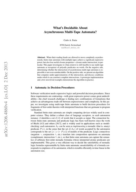 Pdf Whats Decidable About Asynchronous Multi Tape Automata