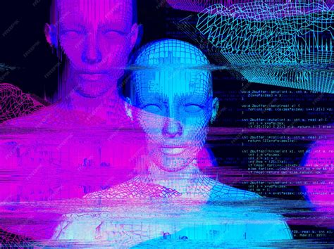 Retrato Poligonal De Um Homem Com Efeito De Falha Estilo Cyberpunk Imagem Conceitual De