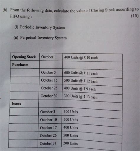 B From The Following Data Calculate The Value Of Closing Stock According To Fifo Using I