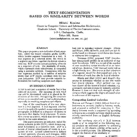 Text Segmentation Based On Similarity Between Words Acl Anthology