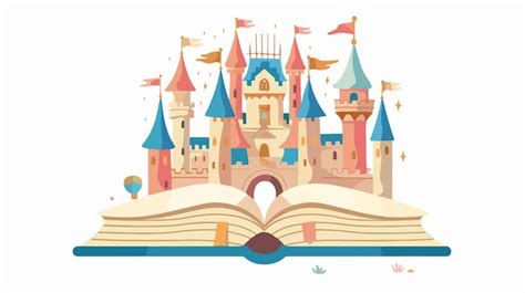 열린 책 일러스트레이션 을 가진 매혹적 인 동화 성 프리미엄 Ai 생성 벡터