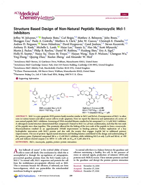 Pdf Structure Based Design Of Non Natural Peptidic Macrocyclic Mcl 1 Inhibitors