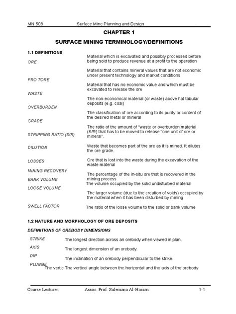Surface Mining Notes Terminologydefinitions Pdf Mining Surface Mining