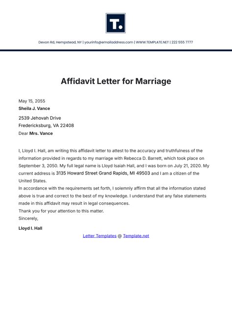 Free Affidavit Letter For Marriage Template To Edit Online