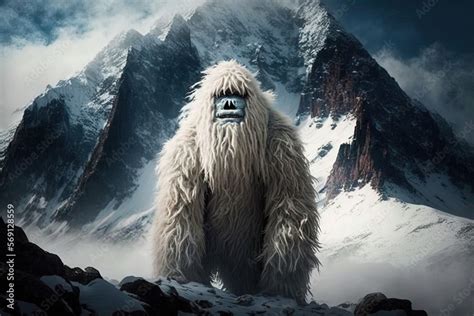 A Mysterious Yeti Roams The Snowy Peaks Of The Himalayas Its Shaggy