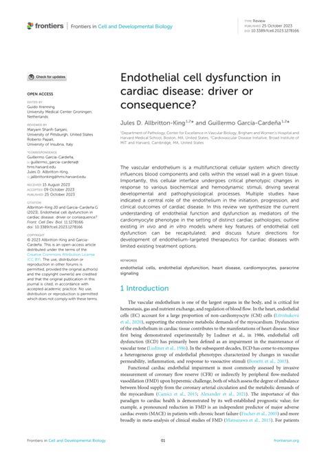 Pdf Endothelial Cell Dysfunction In Cardiac Disease Driver Or Consequence