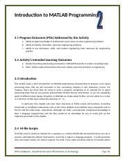MTPPT Introduction To MATLAB Programming Docx Introduction To MATLAB Programming