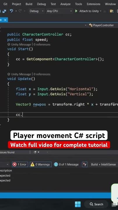 C Script For Player Movement In Unity Coding Gamedev Unity