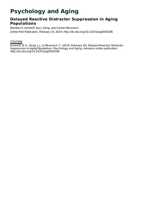 Pdf Delayed Reactive Distractor Suppression In Aging Populations