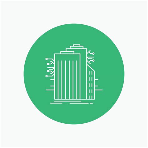 Building Technology Smart City Connected Internet White Line Icon In Circle Background