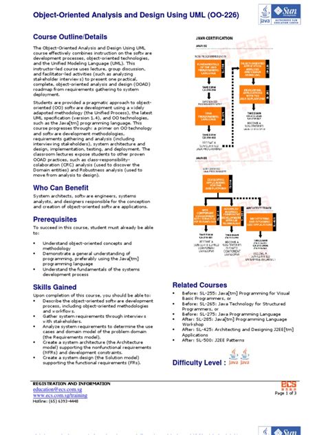 Object Oriented Analysis And Design Using Uml Oo 226 Course Outline