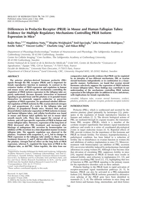 pdf differences in prolactin receptor prlr in mouse and human