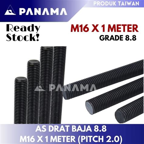 Jual As Drat Baja M16 X 1 Meter Long Drat Baja Hitam Grade 88 Produk