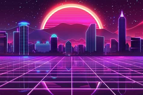 Background With Night City In Neon Lights Premium Ai Generated Image
