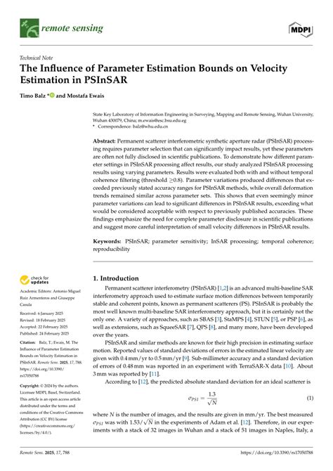 Pdf The Influence Of Parameter Estimation Bounds On Velocity Estimation In Psinsar