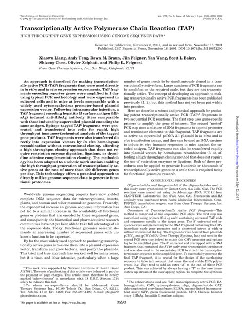 Pdf Transcriptionally Active Polymerase Chain Reaction Tap High Throughput Gene Expression