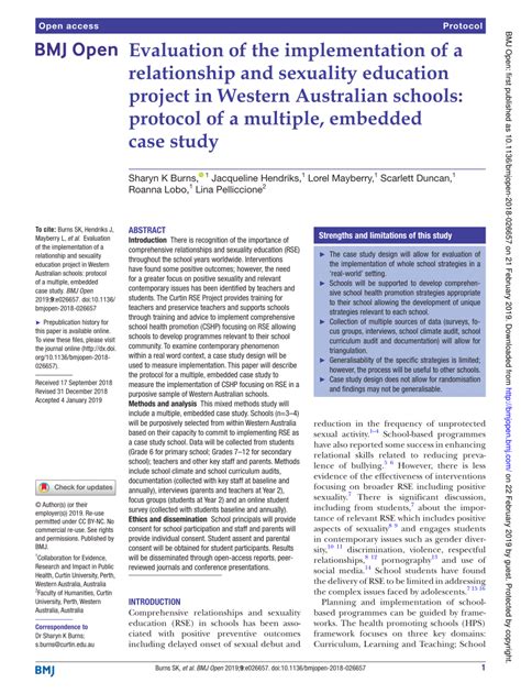 PDF Evaluation Of The Implementation Of A Relationship And Sexuality Education Project In