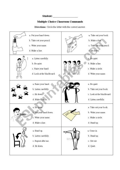 Classroom Commands ESL Worksheet By Tati