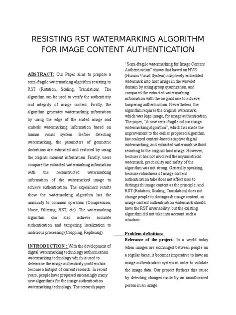 Resisting Rst Watermarking Algorithm For Image Content Authentication Pdf Applied