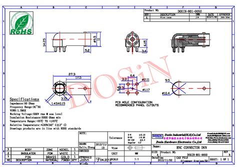 BNC Connector PCB Female Angled For Mount Dosin Electronics