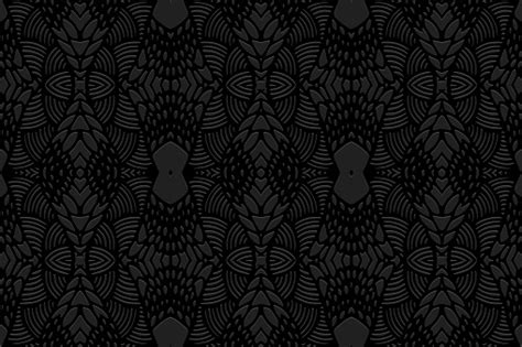 이국적인 디자인은 기하학적 검은 배경을 엠보싱 빈티지 민족 3d 무늬를 핸드메이드 스타일로 연출합니다 0명에 대한 스톡 벡터 아트 및 기타 이미지 Istock