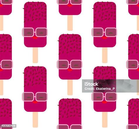 원활한 패턴 핑크 아이스크림 얼음 사탕 뿌리와 흰색 바탕에 분홍색 뺨과 눈 선글라스 파스텔 색상으로가이 벡터 개념에 대한 스톡 벡터 아트 및 기타 이미지 Istock
