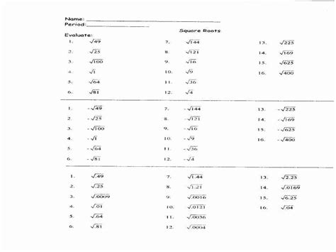 Simplifying Square Roots Worksheet Answers