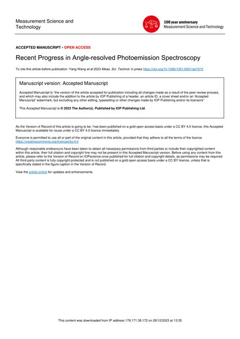 Pdf Recent Progress In Angle Resolved Photoemission Spectroscopy