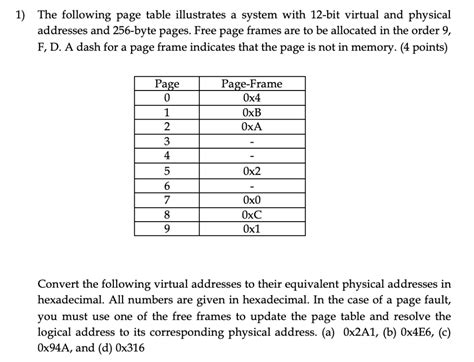 Solved 1 The Following Page Table Illustrates A System With