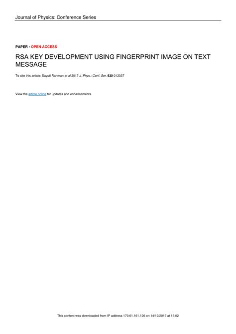 Pdf Rsa Key Development Using Fingerprint Image On Text Message