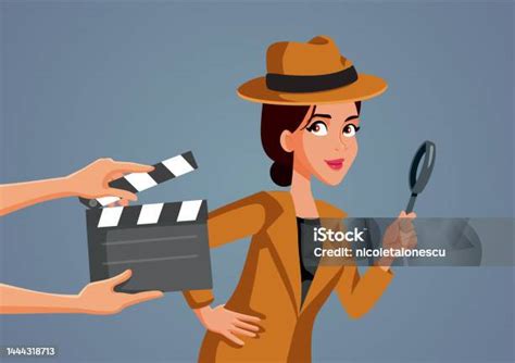 탐정 Tv 시리즈 벡터 만화 일러스트 레이 션을 촬영 하는 여배우 여배우에 대한 스톡 벡터 아트 및 기타 이미지 여배우 Documentary Film 영화 산업