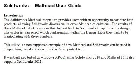 Solidworks Mathcad Integration Ptc Community